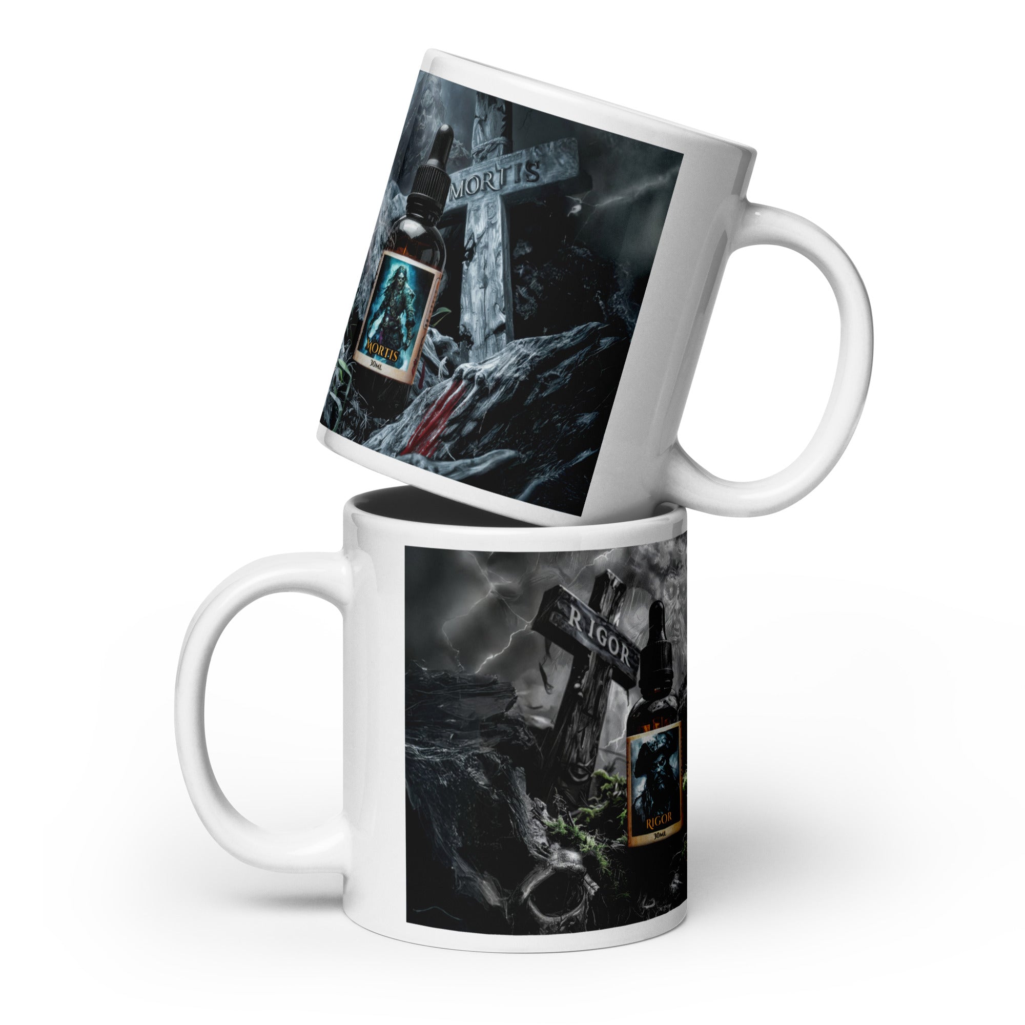 Rugged Pirate Rigor Mortis Logo White glossy mug – Rugged Pirate Beard Co